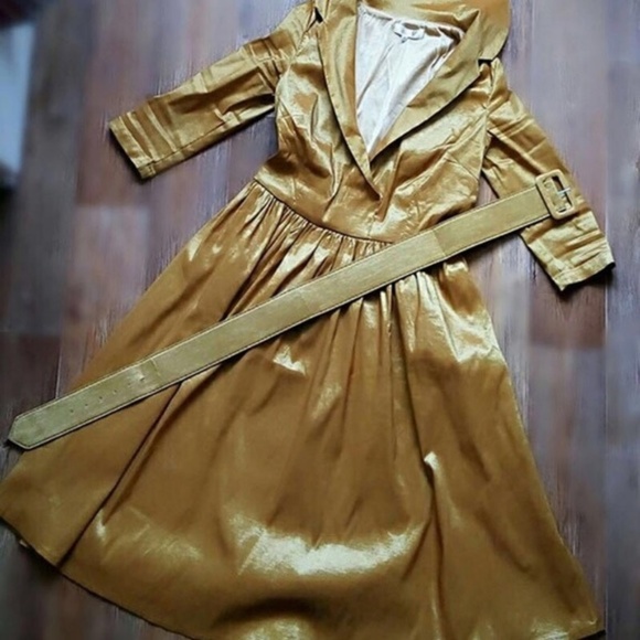 Dresses | Shiny Gold Vintage Style Pin Up Rockabilly Dress | Poshmark